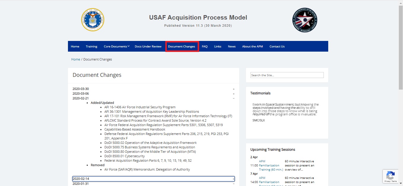 New APM Feature – Chronology of Model Changes – DAF Modernization Process Model